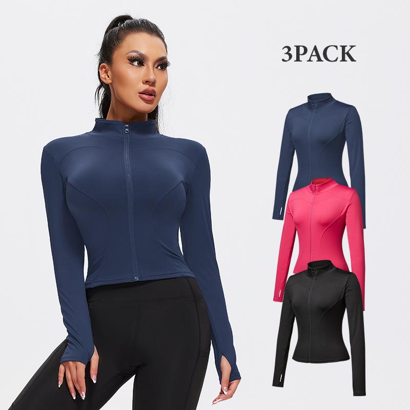 AFZ 1/3 Pack Women's Solid Zip-upPocket Bbl Sports Jacket Long ...