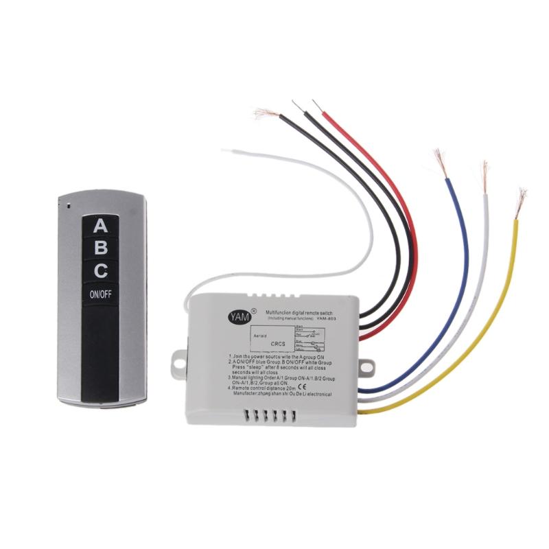 220V 3-way Wireless Light Switch and Receiver Kit Remote Control ...