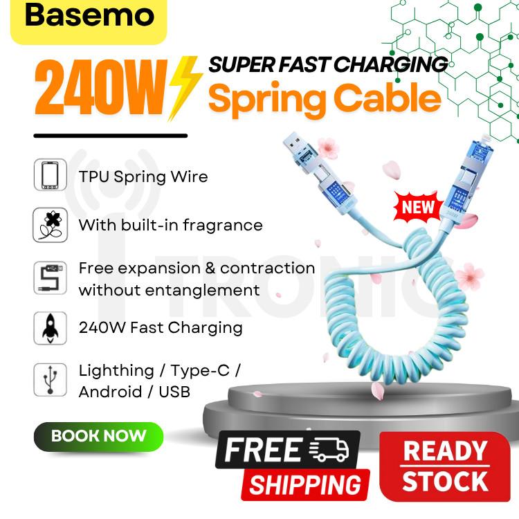 Basemo 240W Kabel Spring 2M Pengecasan Super Pantas 240W 4 dalam ...