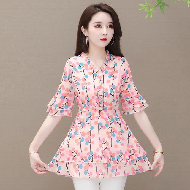 Blaus Bunga untuk Wanita, Koleksi Musim Panas, Baju Lengan Pendek ...