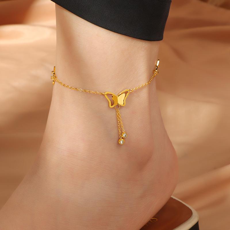 Korean Style Simple Butterfly Tassel Diamond Anklet for Women, - TikTok ...