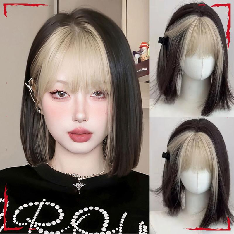 Cross-Border Wig Platinum Bangs Dyed Short Hair Wig Female Full ...