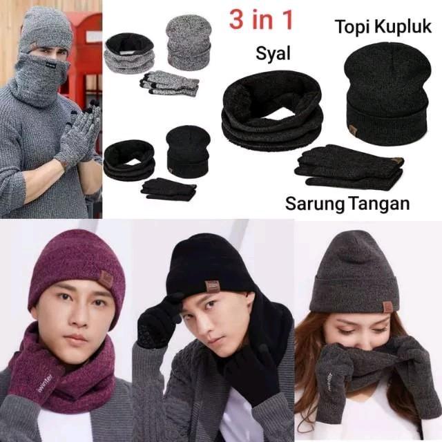 Paket Syal Kupluk Sarung tangan 1Set Lengkap thermal winter musim ...