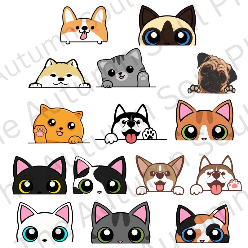 Cute Cats / Dogs Peeker Stickers - Waterproof Vinyl High quality ...