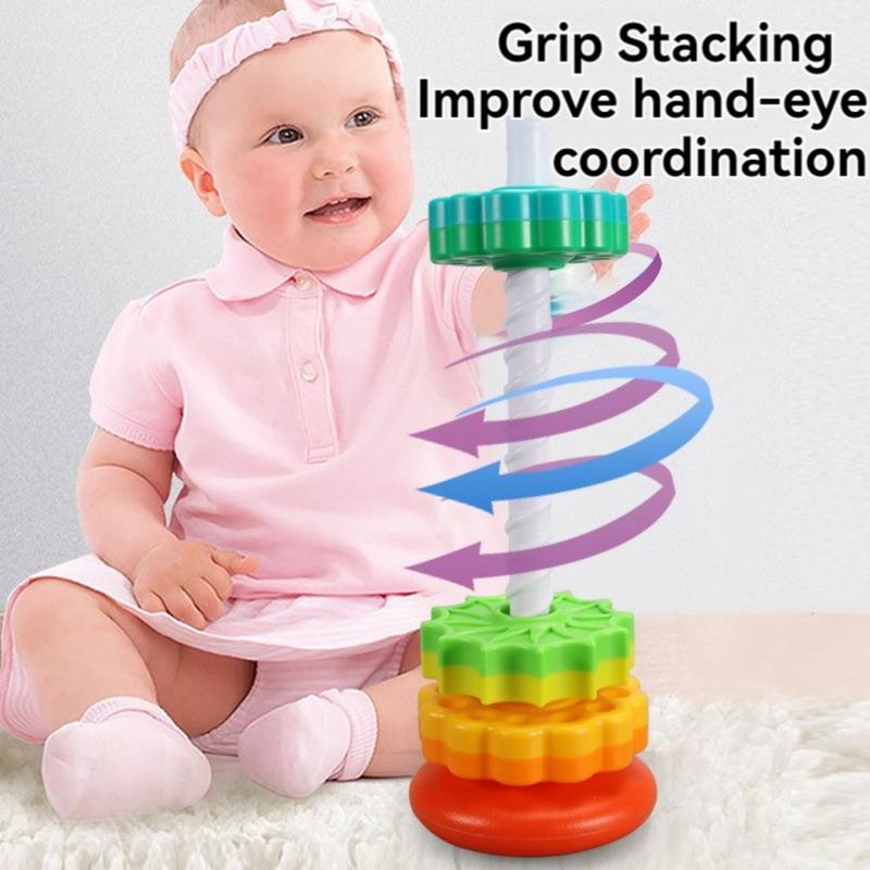Baby Rainbow Stacking Rotating Tower Toy Early Education Training ...