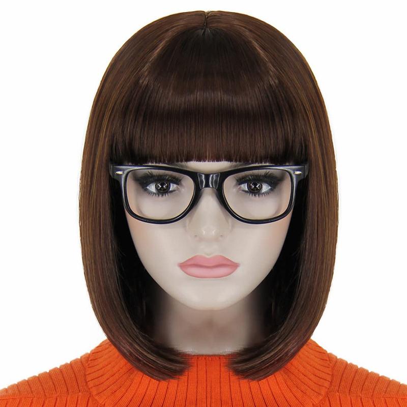 Velma Cosplay Wig Straight Bob Wig with Bangs Costume Brown Heat ...