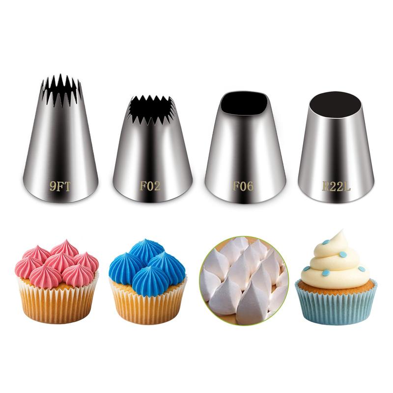 extra large piping tips set (F02 F06 9FT R22L) stainless steel round ...