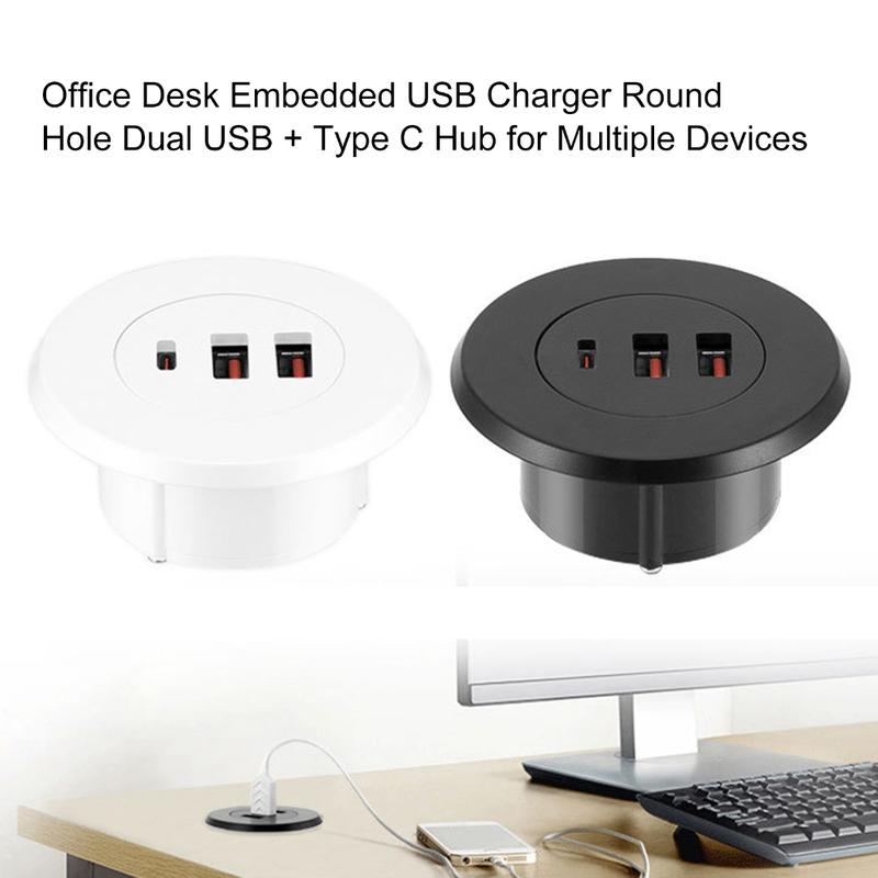 Desk Charging Adapter Round Embedded USB Type C Hub Space Saving ...