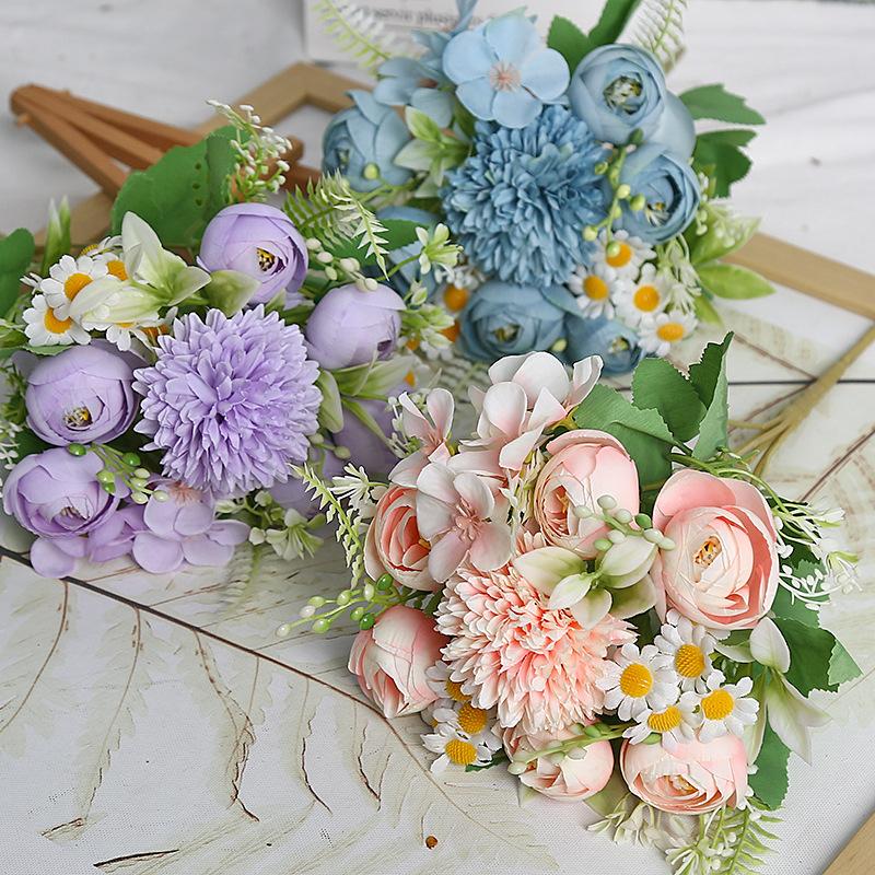 Set Uncang Teh Bunga Tiruan, Mawar, Daisy dan Hydrangea, Hiasan ...