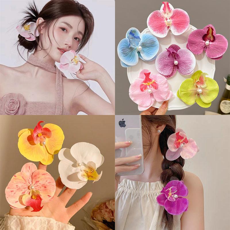 Klip Rambut Bunga Orkid, Rekaan Rama-rama dan Bunga Tiruan, 8.5cm ...