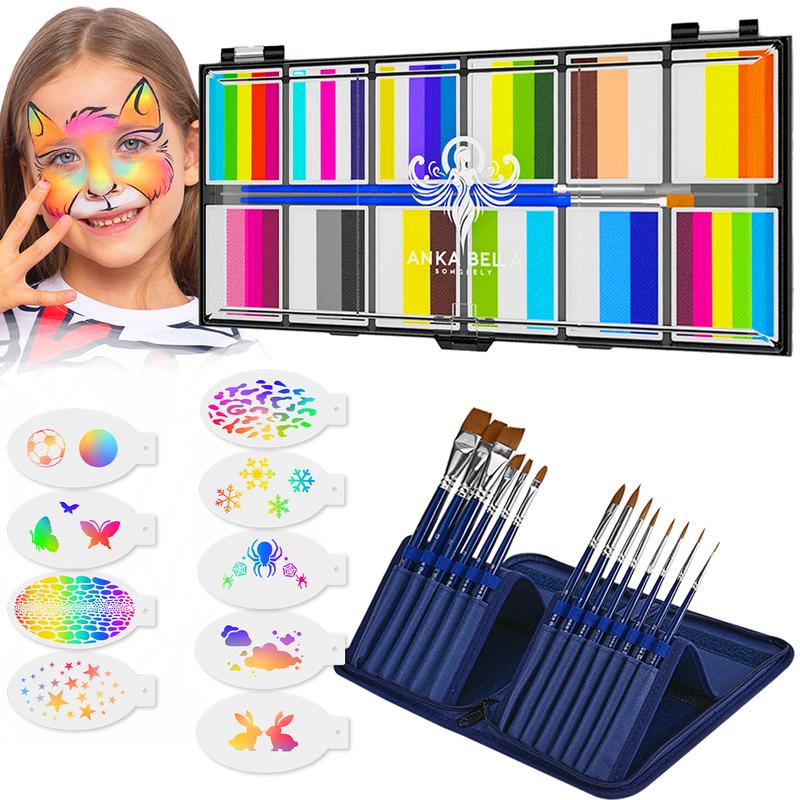 Professional Rainbow Face Paint Kit – 12 Multicolor Strips with Brushes ...