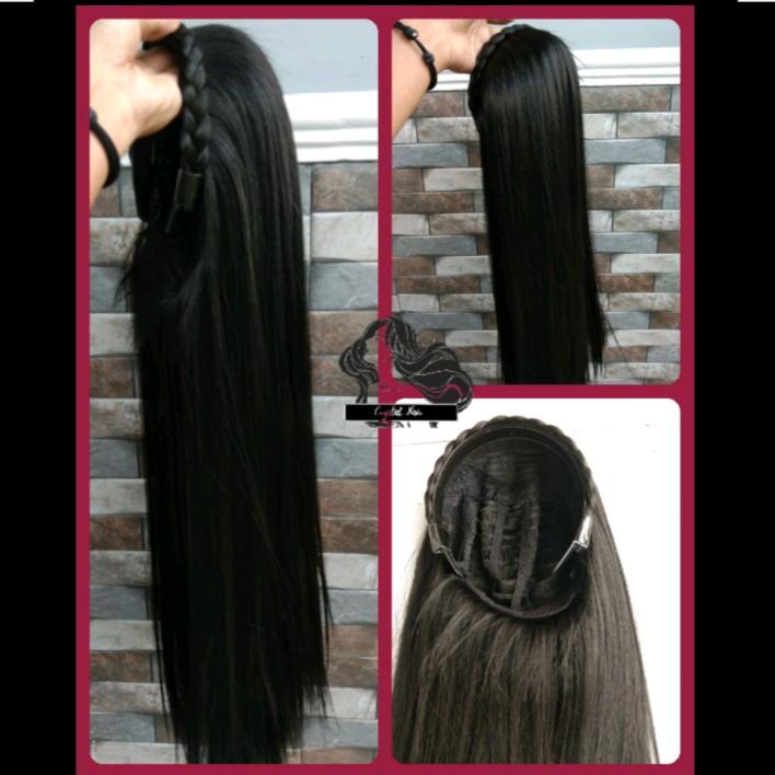 wig bando warna hitam panjang 60cm rambut palsu wanita lurus natural ...