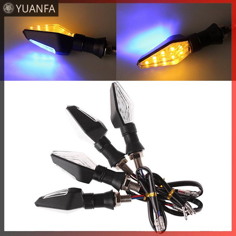 12LED Amber+Blue Motorcycle Turn Signal Indicator Light Blinker ...