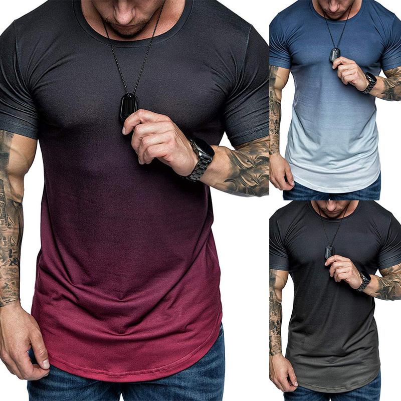 Summer Fashion Men Gradient Color Short Sleeve Round Neck T-Shirt ...
