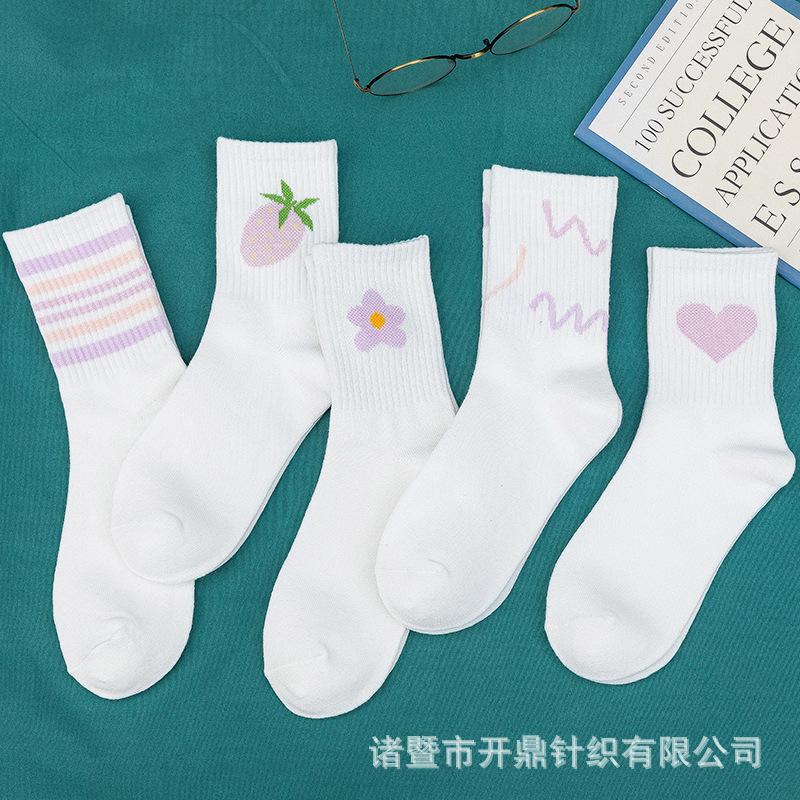 White sports socks for children, ins trendy mid tube color changing ...