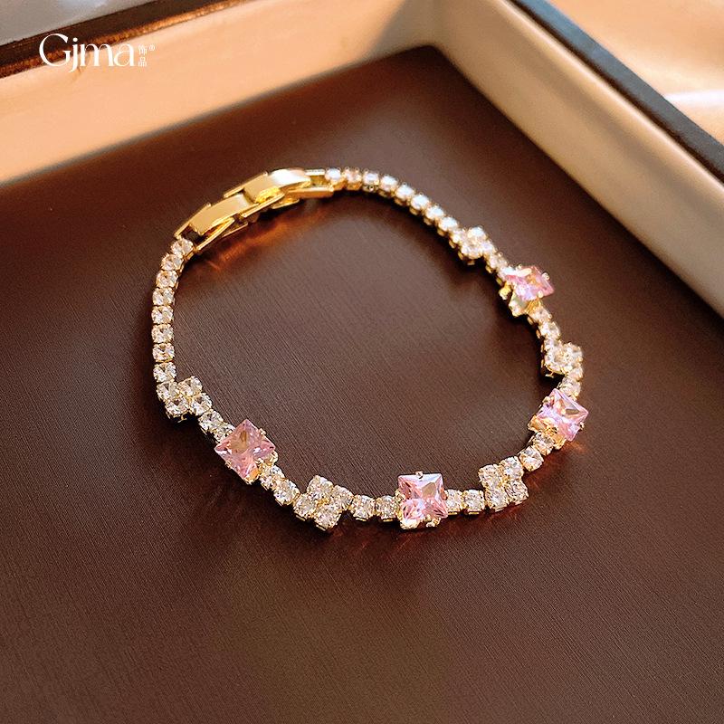 Gelang Tangan Berlian Penuh, Zirkon Merah Jambu Sangat Berkilat ...