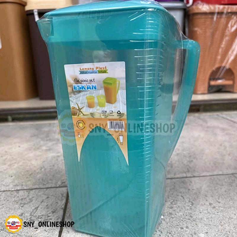 Set Teko / Eskan Mini Set 4 Gelas Biru Plastik Lemony - Shop | Tokopedia