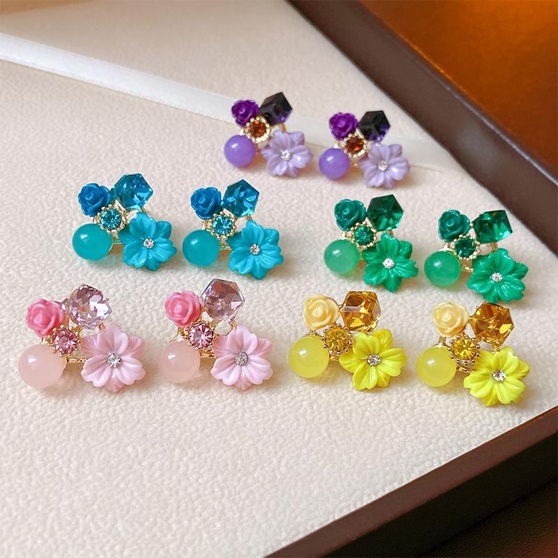 Anting-anting Bunga Kristal Ungu Retro, Rekaan Halus, Untuk Wanita ...
