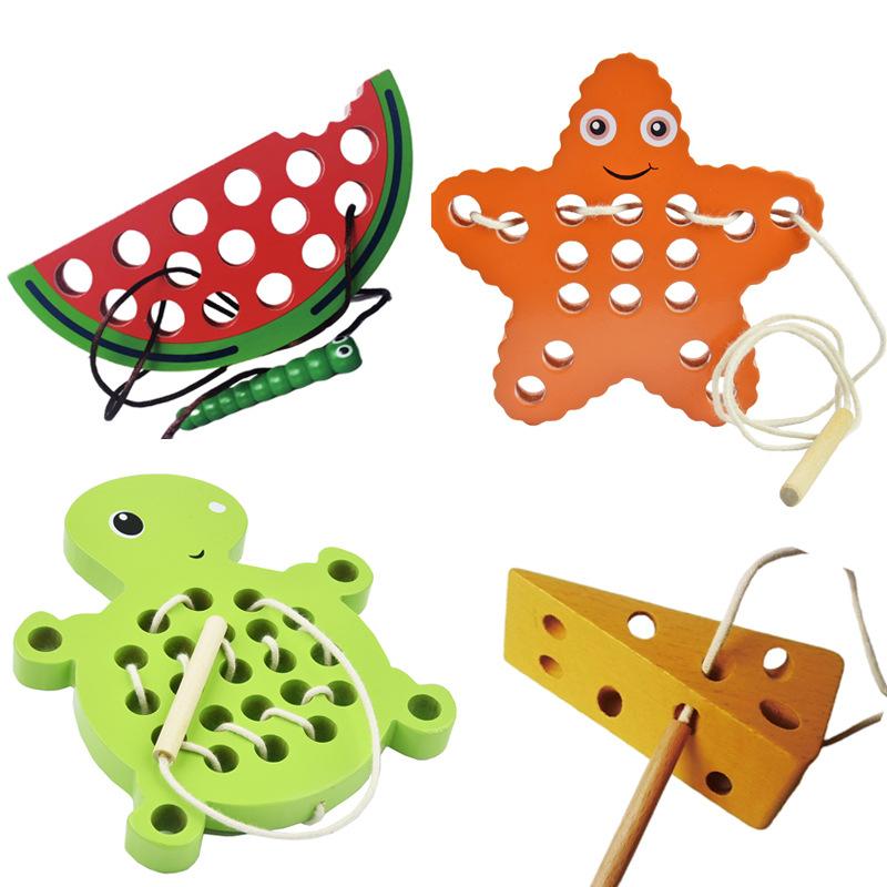 Children's Wooden Turtle Starfish Whale Threading Board Rope - TikTok ...