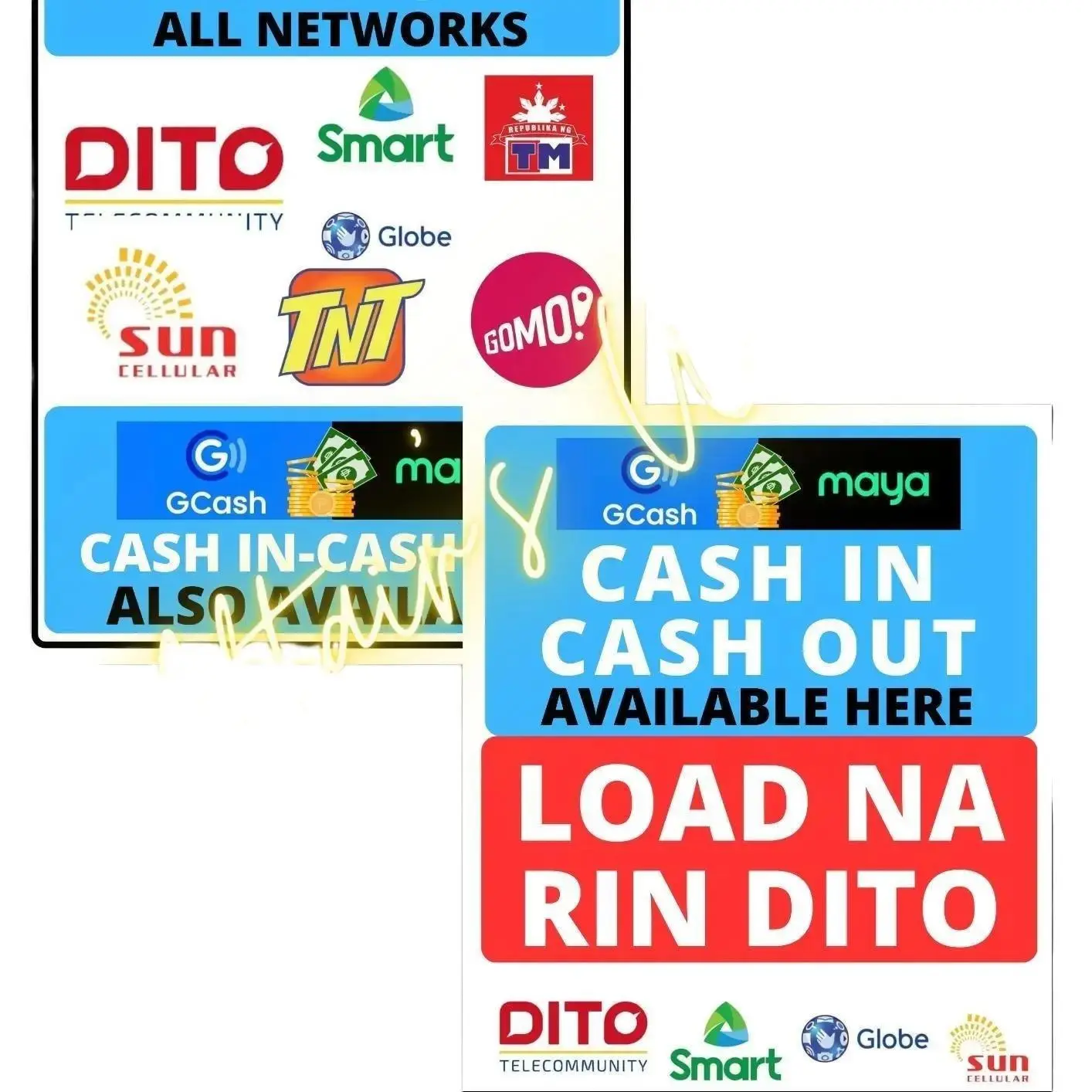 AW 2 in 1 SIGN MAYA PAYMAYA GCASH CASH IN CASH OUT SIGNAGE + LOAD NA ...