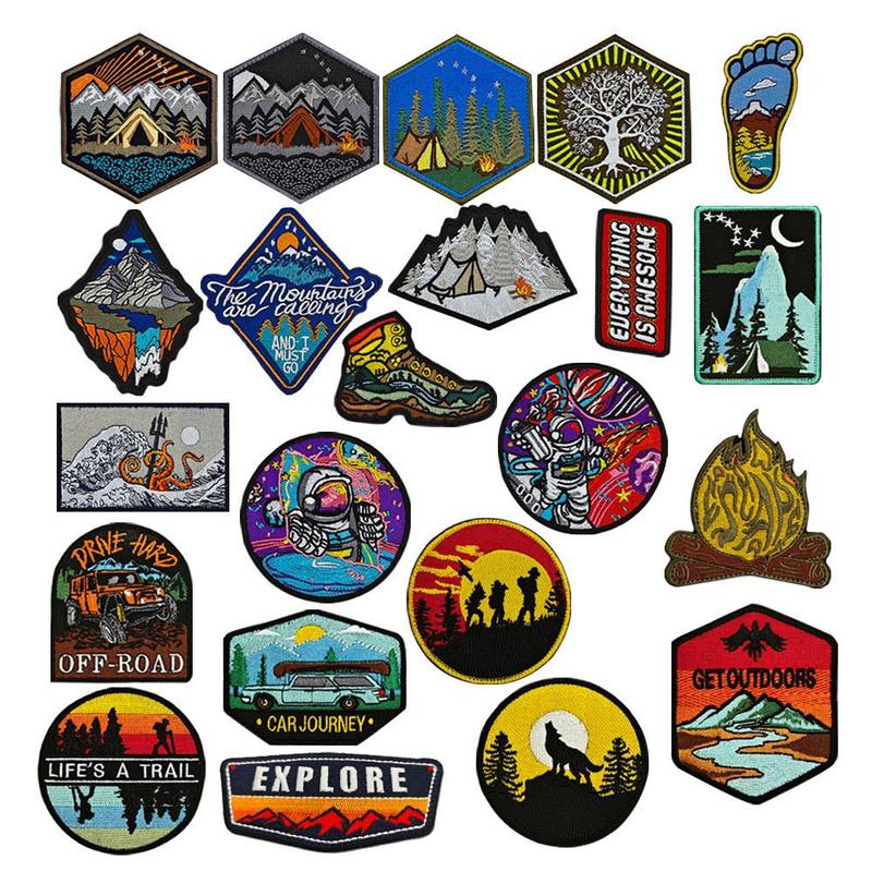 Embroidered Velcro Badge Mountain Scenery Natural Mountains Rivers ...