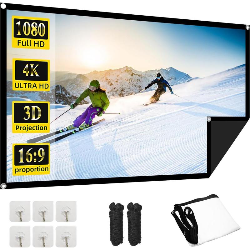 60 Inch Projector Screen, 4K 16:9 HD Portable Projection Movie Screen ...