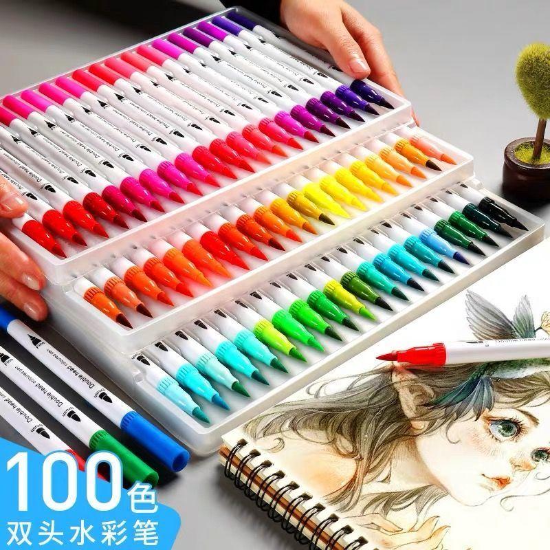 Set Pen Cat Air, 100 Warna, Dua Hujung, Petua Lembut, Berus Berasaskan ...