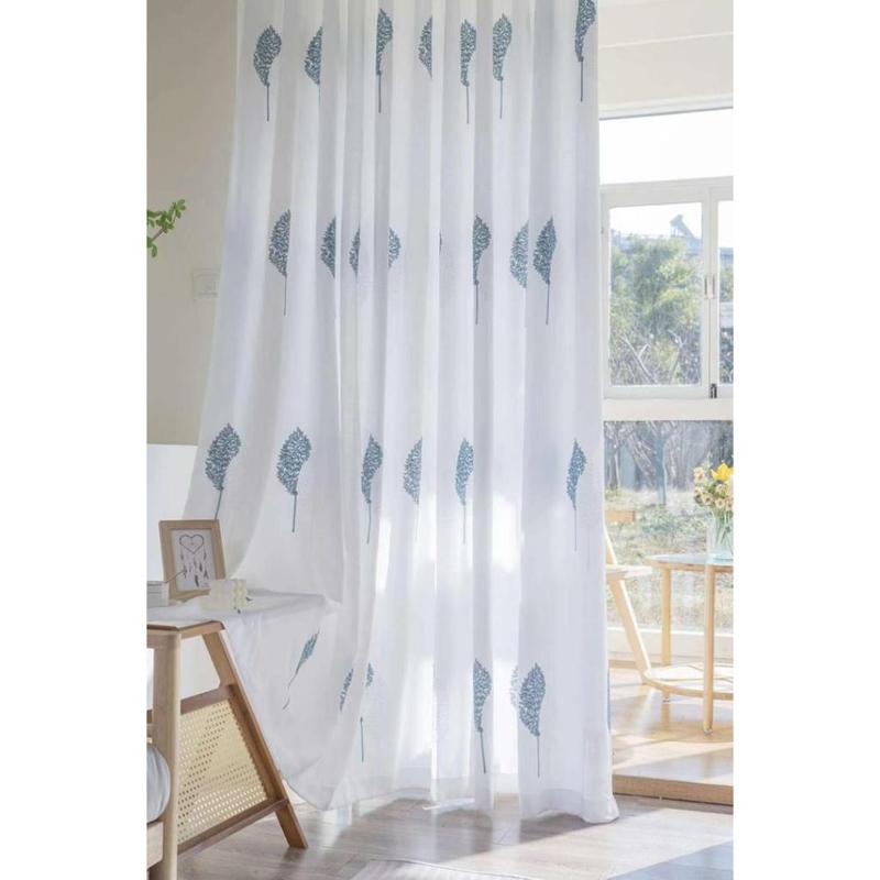 Ins.fabric Sheer Curtain/langsir cangkuk Blue/Yellow/Grey Emboidary ...