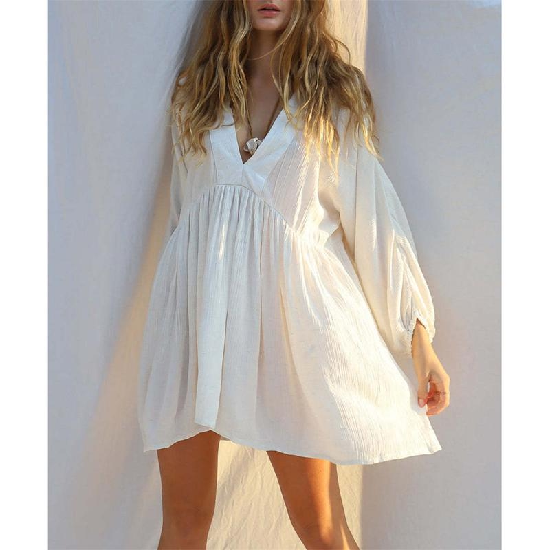 New Long Sleeve V Neck Backless Cotton Tunic Beach Cover Up - TikTok ...