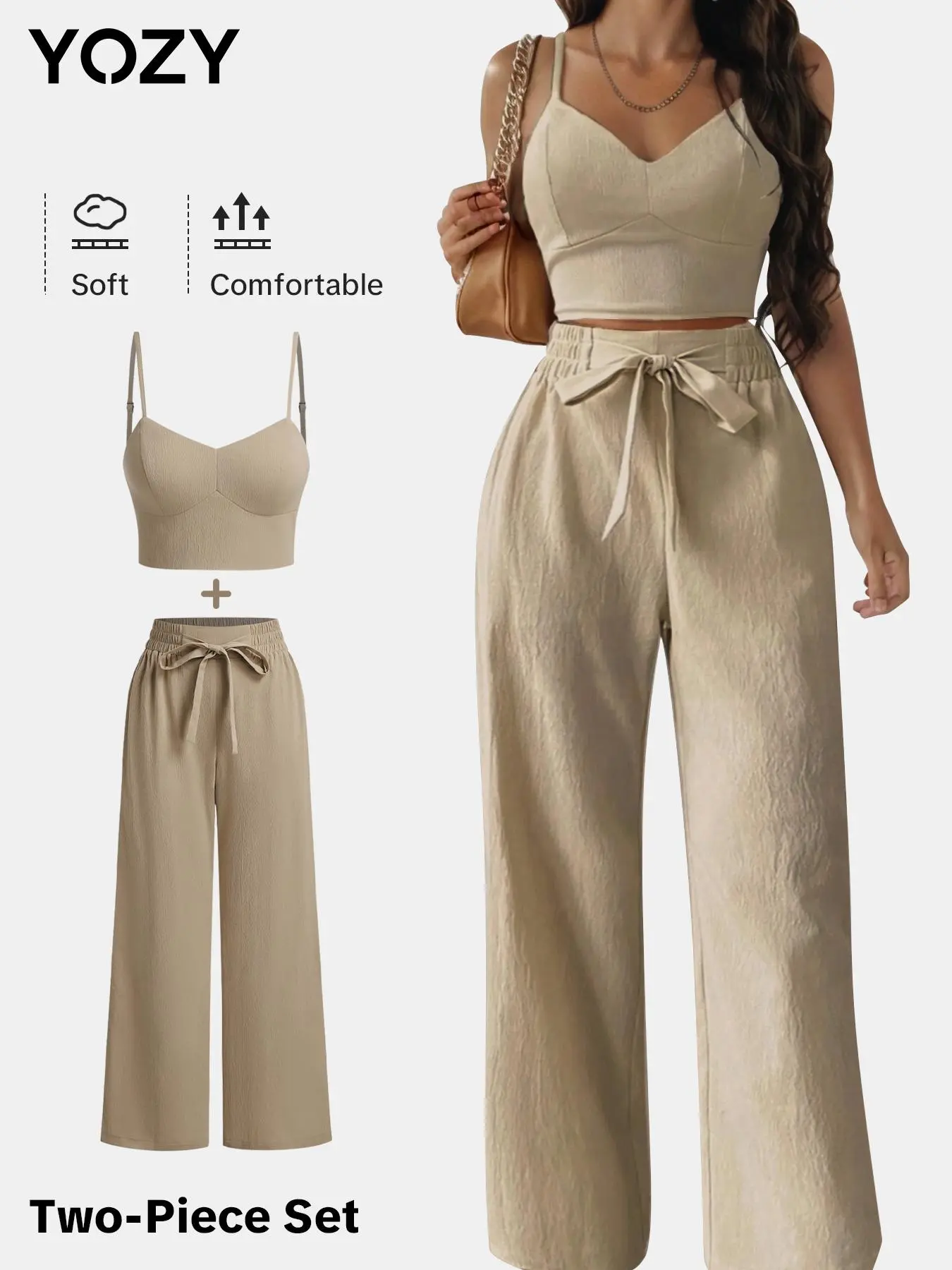 YOZY Shirred Back Crop Cami Top & Tie Front Pocket Pants Set/ Fashion ...