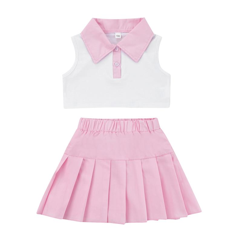 2Pcs Girls Summer Outfits, Patchwork Lapel Buttons Sleeveles - TikTok ...