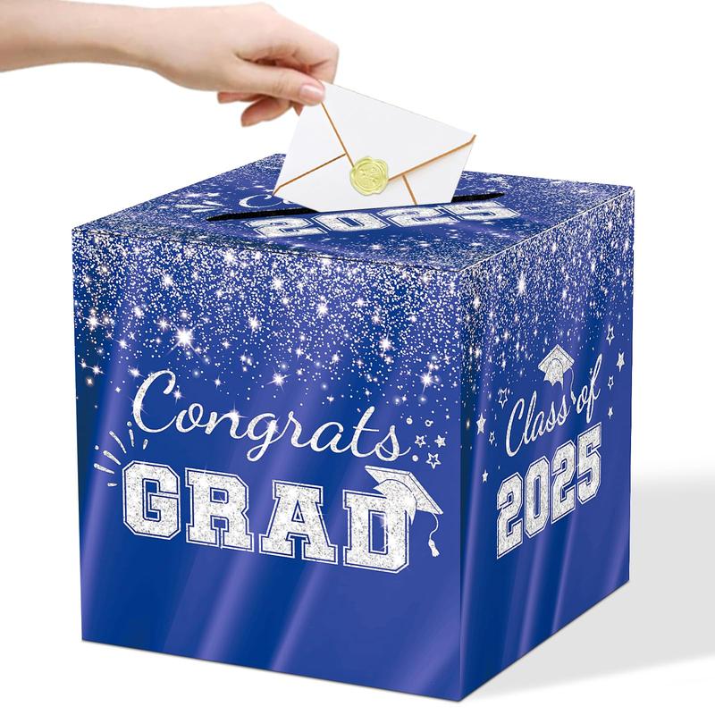 Blue Graduation Card Box 2025 Glitter Congrats Party Decorations ...