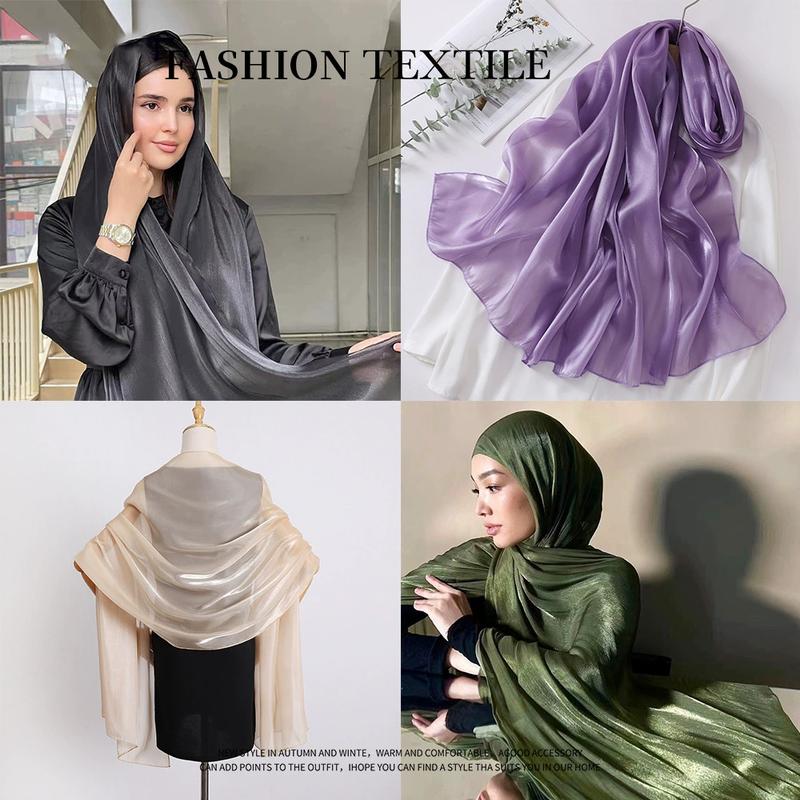 Selendang Organza, untuk Wanita, Selendang Sutera Berkilat, Tudung ...
