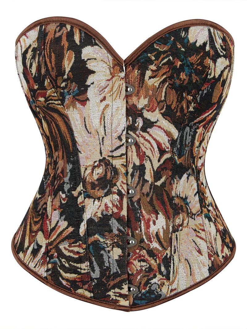 Women's Floral Print Grommet Eyelet Contrast Binding Corset Structure ...