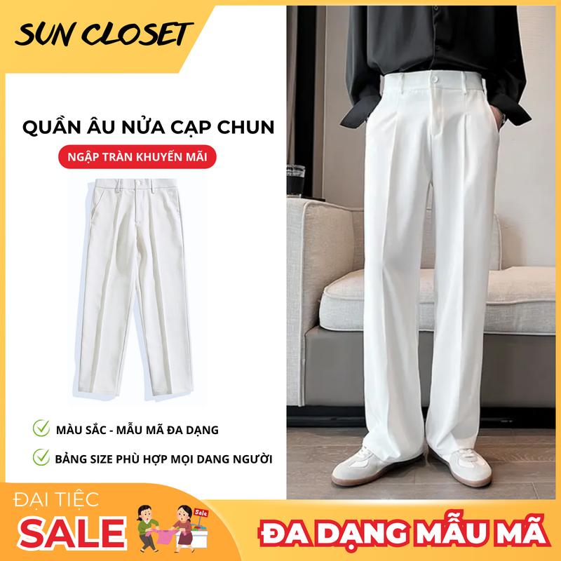 Quần âu nửa cạp chun SUN CLOSET MÀU TRẮNG form suông rộng thanh ...