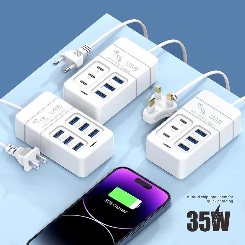 PD Quick Charging Wall Chargers USB Hub Adapter 6 Ports USB Type ...
