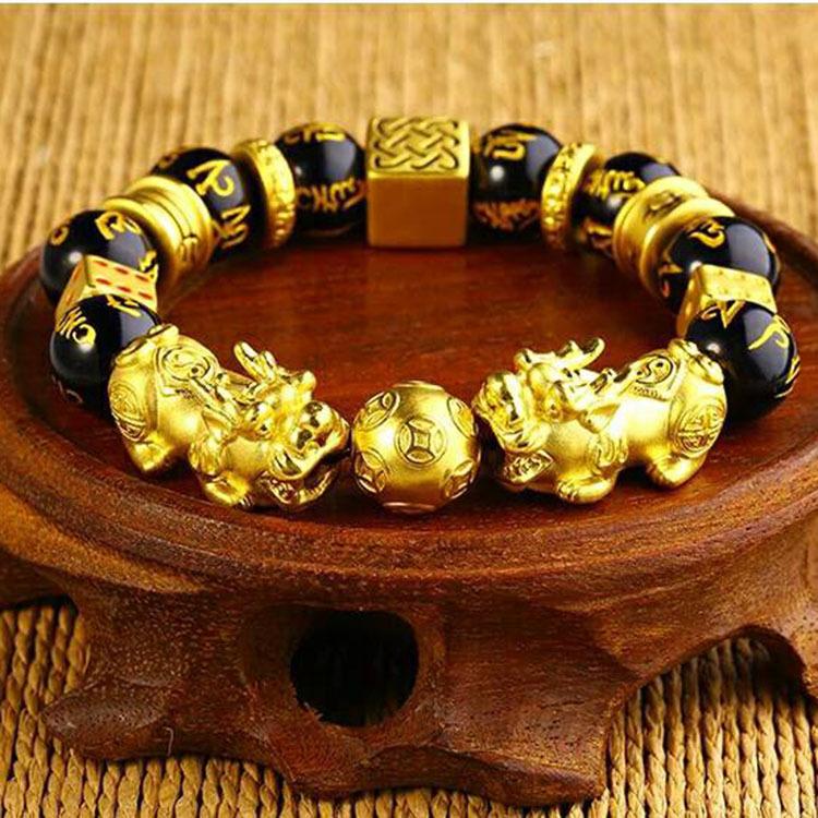 Lucky Obsidian Pi Xiu Bracelet-Plated Prayer Beads for Men Six-Child ...