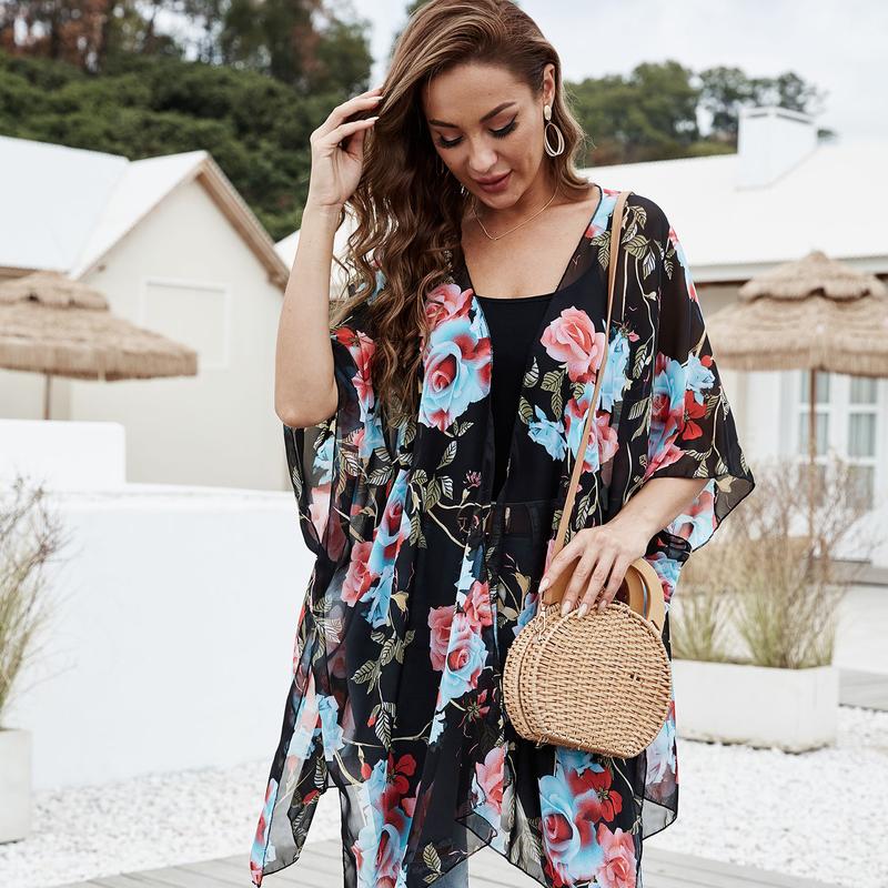 Summer Beach Smock Flower Print Tassel Decor Sunscreen Loose - TikTok ...