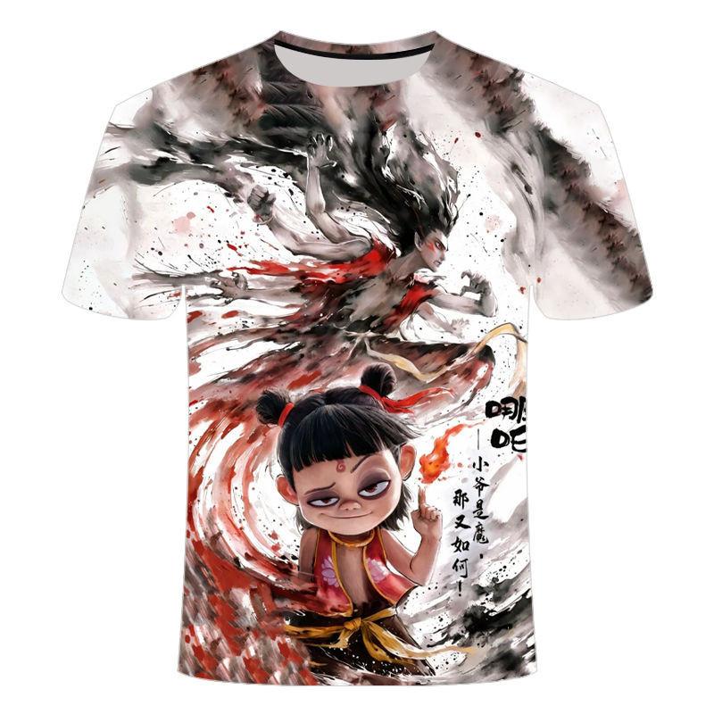 2025 Nezha Pattern T-Shirt, 3D Printed Round Neck Short Sleeve ...