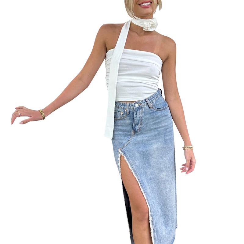 Women's Summer Tube Tops Strapless Slim Fit Ruched Bandeau Crop ...