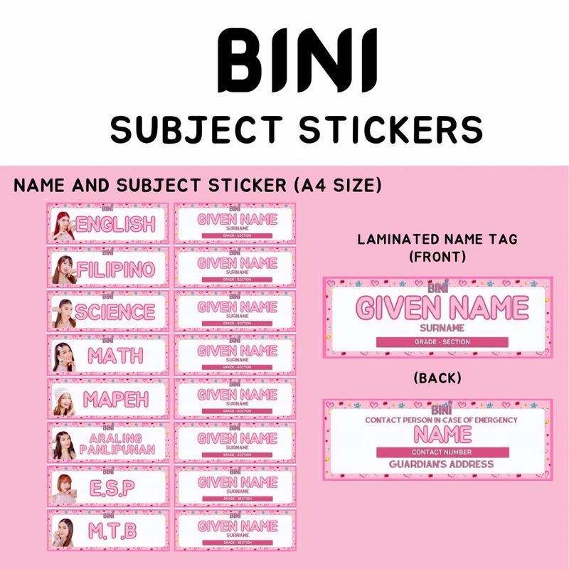 BINI Notebook Stickers Subject Stickers, Name Label and Laminated ...