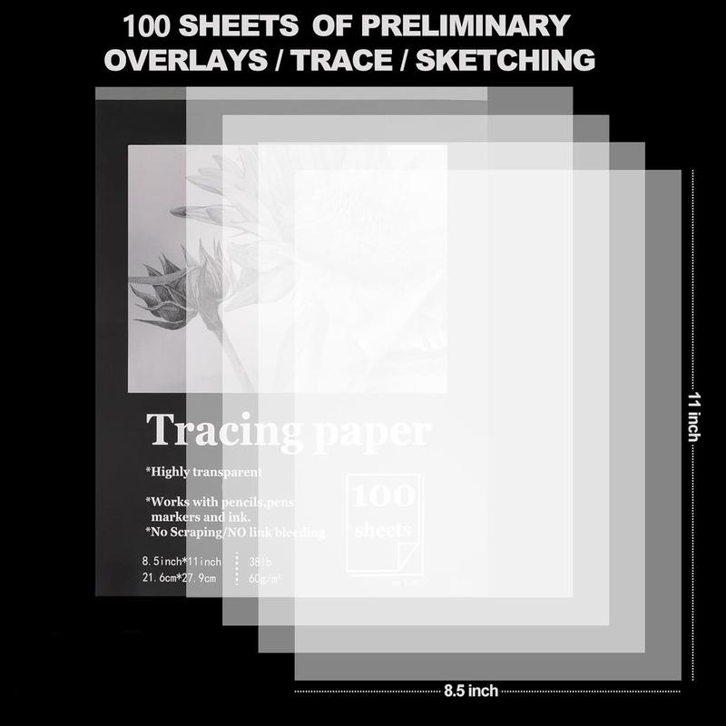 100 Sheets Transparent Vellum Paper for Tracing Pads, 38lb/60gsm ...