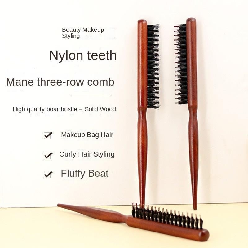 Three-Row Boar Bristle Hairbrush for Evening Makeup and Hairstyling ...
