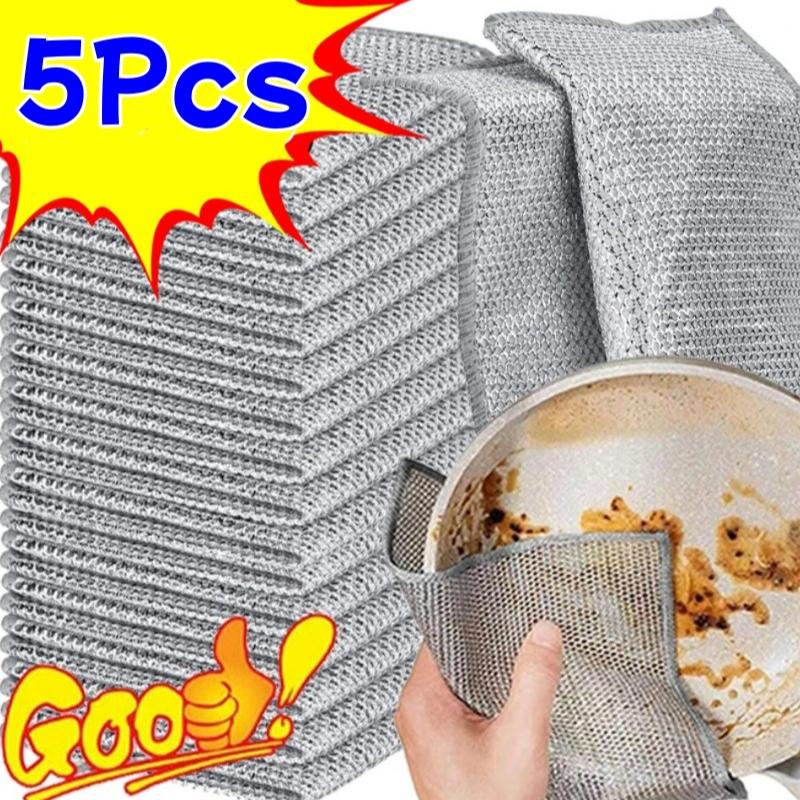 5Pcs Double-sided Metal Steel Wire Rags Household Magic Cleaning ...