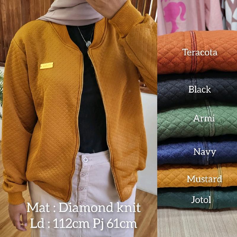 Jaket Cewe Bahan Knit Diamond Best Seller Jacket Polos Hitam - Shop ...