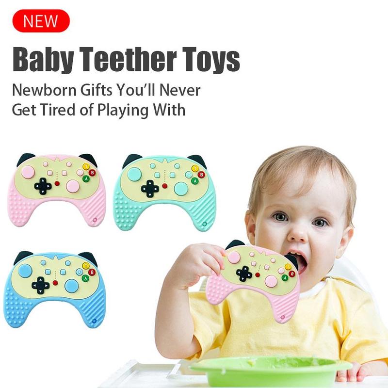 Infant game handle silicone teether baby teething stick biting gum ...