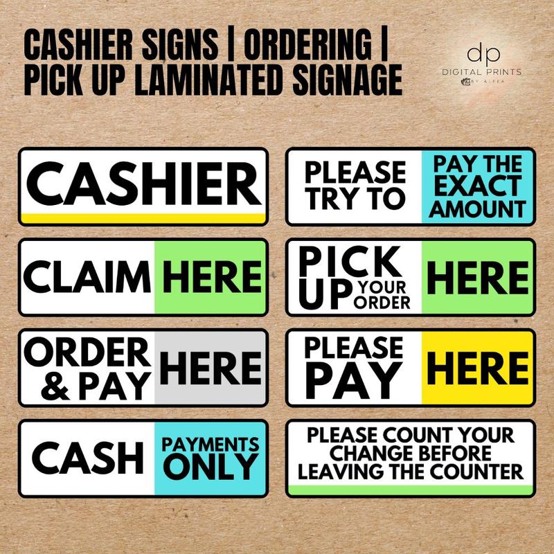 cashier signs | payment signs | order signs | laminated signage ...