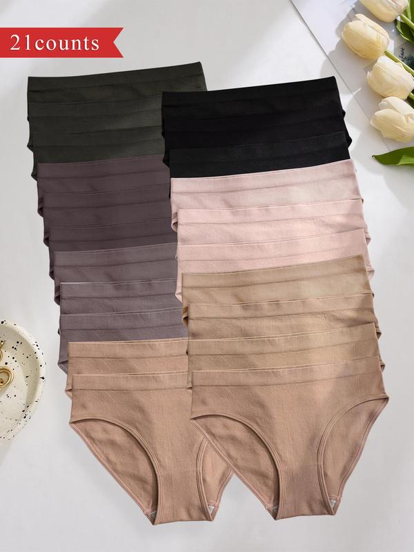 Women's Solid Color Mid Waist Panty, Elegant Soft Comfy Breathable ...