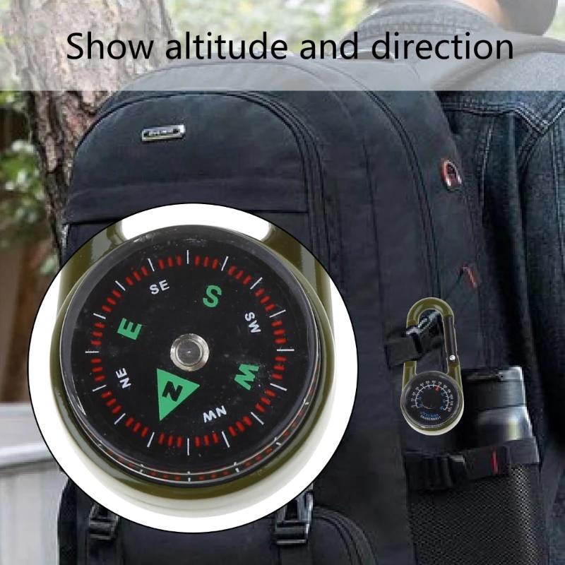 Outdoor Multifunctional Hiking Metal Carabiner Mini Compass Thermometer ...