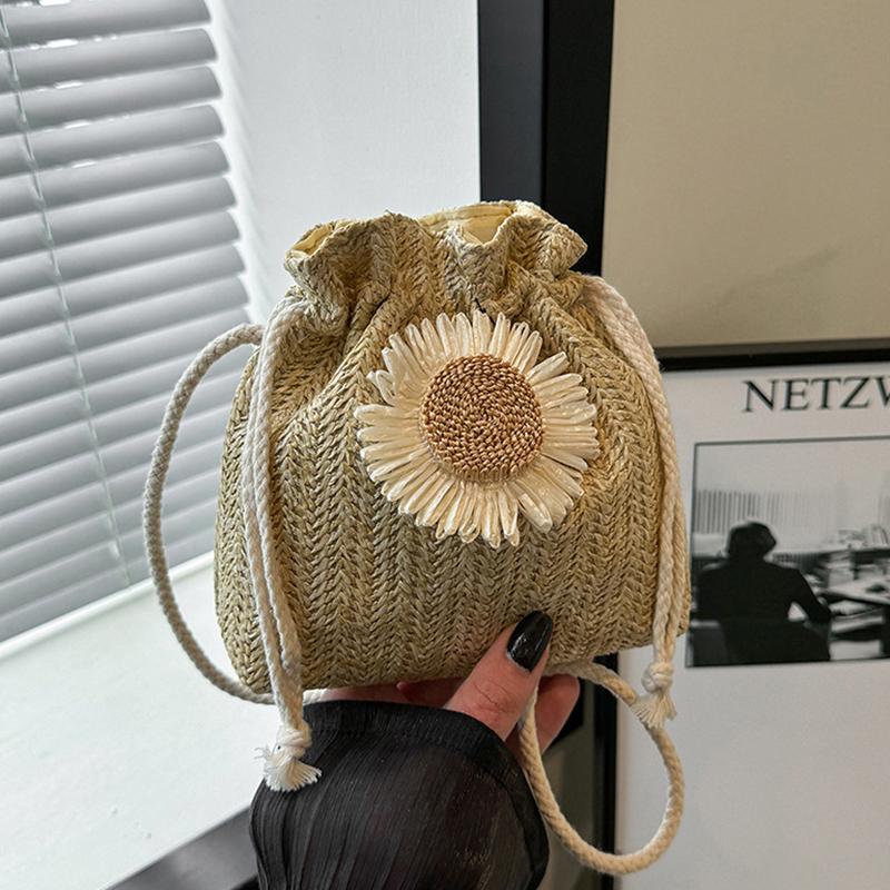 Drawstring Straw Beach Bags Flower Embroidery Bags Ladies Lace - TikTok ...